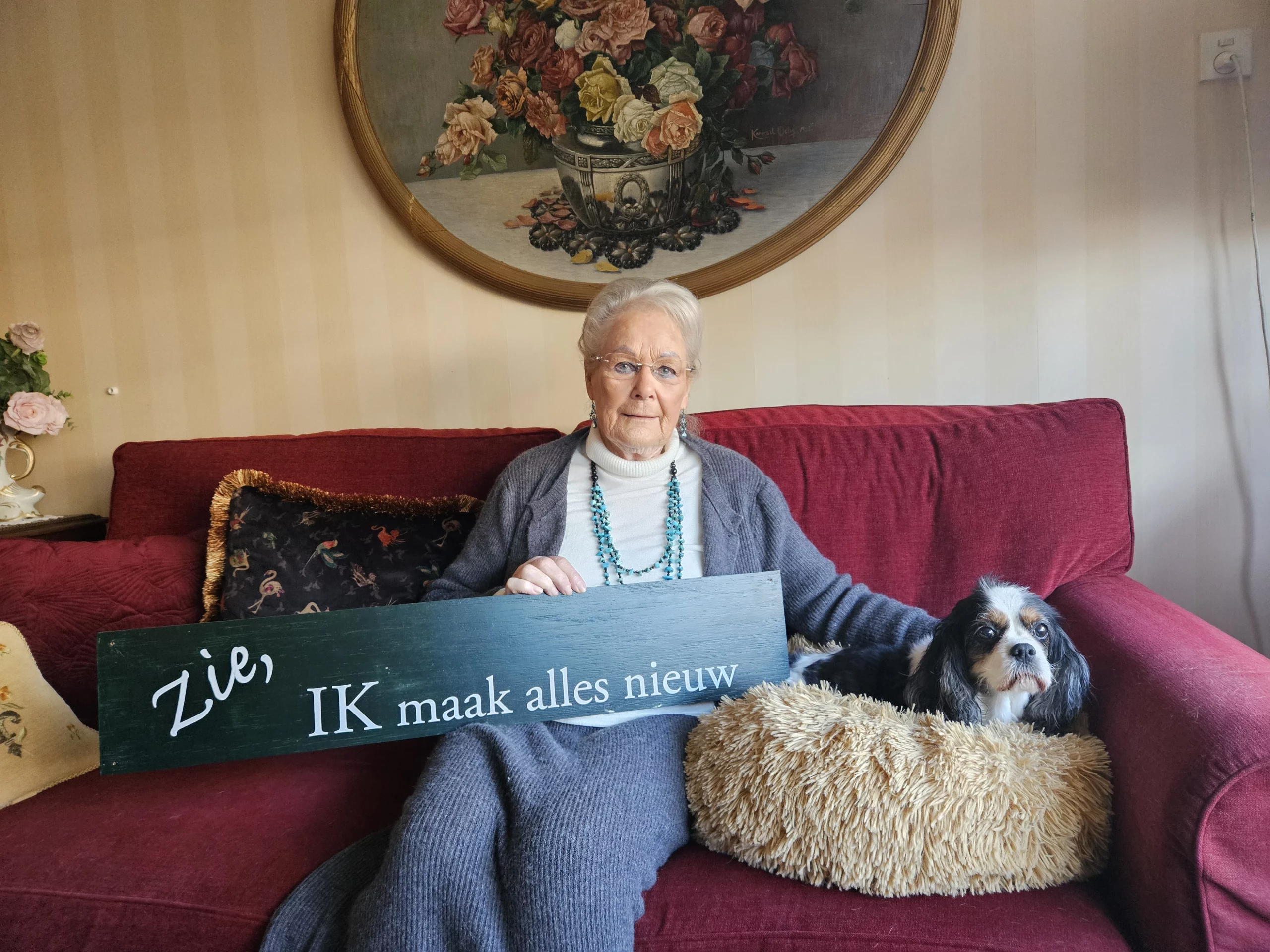 Bord boven haar voordeur: Geheugensteuntje om de Here God te leren ...